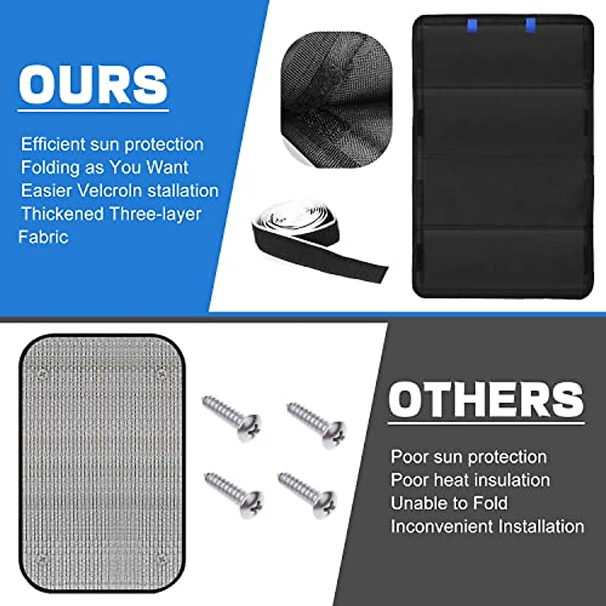 DAIKOU RV Door Window Shade, Foldable Velcro Blackout Cover, UV Rays Protection Camper Trailer Fits for Most Interior Waterproof Thickened Oxford Fabric Black