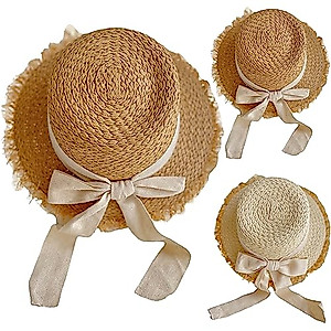 Hiking Kids Gear Children's Girls Sunscreen Hat Summer Bow Sun Hat Hat Braided Hat Beach Hat Sun Pool (Beige, One Size)