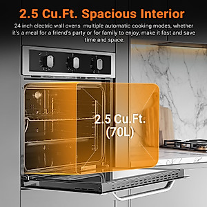 AAOBOSI Wall Oven, 24 Inch Single Wall Oven, 2.5 Cu. Ft. Built-in Convection Electric Oven, Mechanical Knob Control Timer, Alarm Clock, Stainless Steel Drop Down Door