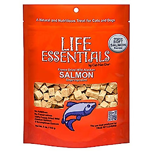 LIFE ESSENTIALS BY CAT-MAN-DOO All Natural Freeze Dried Wild Alaskan Salmon Treats for Cats & Dogs - Single Ingredient No Grain Snack with No Additives or Preservatives, 5 Ounce Bag