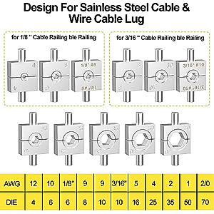 CKE Custom Hydraulic Hand Crimper Tool for Stainless Steel Cable Railing Fittings for 1/8" to 3/16" Cable –Wire Swaging Tool-10 Ton and Stainless Steel Cable Cutter