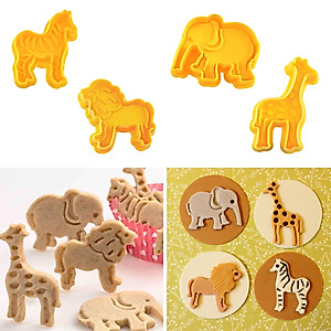4-Piece Set Animal Cookie Cutters | Zoo Animals Cookie Cutters | Fondant Cutters Shapes | Perfect for Baking | Elephant, Giraffe, Lion, Zebra Shapes Cookie Cutter | DIY Baking Mold for Kids