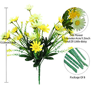 HEJIAYI Artificial Outdoor Flowers - 8 Bundles Fake UV Resistant Shrubs Flowers for Indoor Outdoor Home Garden Kitchen Office Table Vase(Yellow)