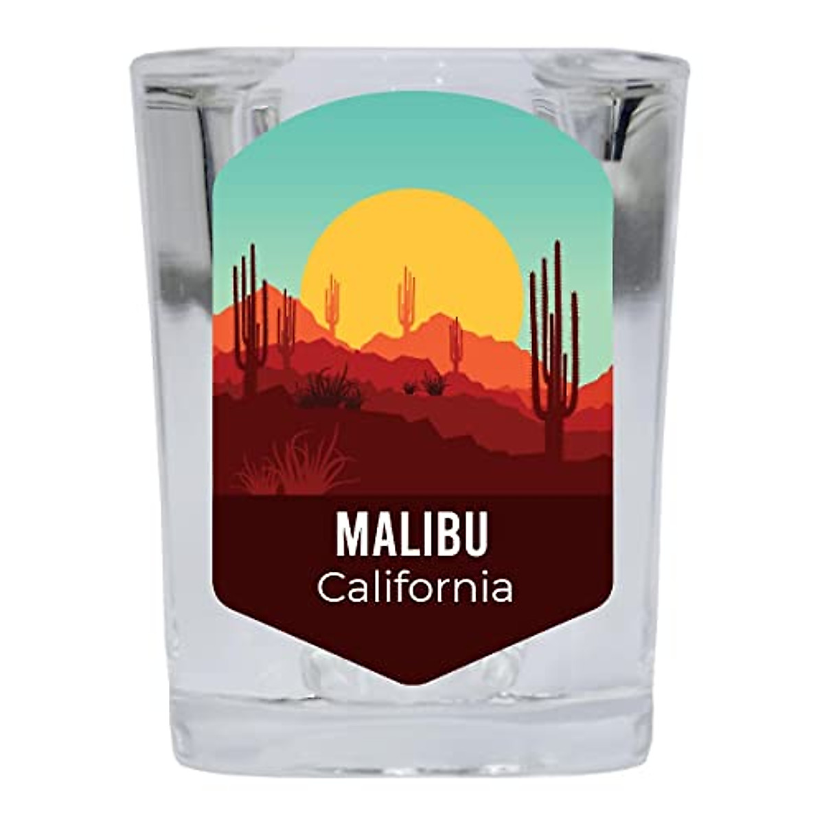 Malibu California Souvenir 2 Ounce Square Shot Glass Desert Design