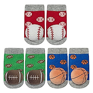 PUPPET Baby Boy Rattle Socks for 0-6 Months Sports Themed Set Baseball Rugby Basketball
