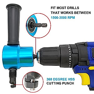 Double Headed Sheet Metal Nibbler, Drill Attachment Metal Cutter with Extra Punch and Die, Straight Curve and Circle Cutting Accessories and Step Drill Bit, 360 Degree Sheet Metal Nibbler