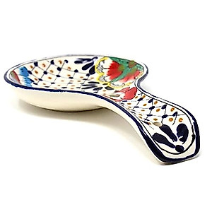Handmade Pottery Spoon Rest, Dots & Flowers Encantada