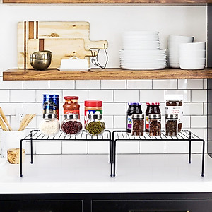 Set of 6 Kitchen Cabinet Storage Shelf Rack - (13.1 x 10.2 Inch) /Plastic Feet - Steel Metal - Rust Resistant Finish - Cups, Dishes, Cabinet & Pantry Organization (Black)