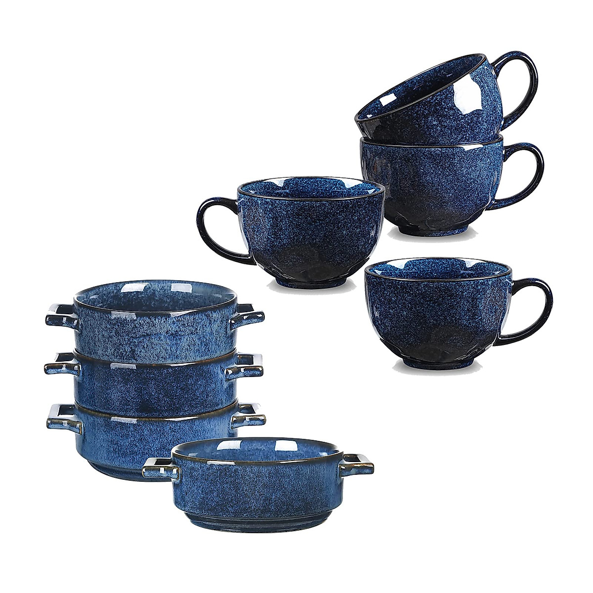 vicrays 8-Piece Kitchen Dinnerware Set - 24 Oz Ceramic Soup Bowls Bundle with 27 Oz Jumbo Soup Mug - Microwave, Oven, and Dishwasher Safe, Scratch Resistant