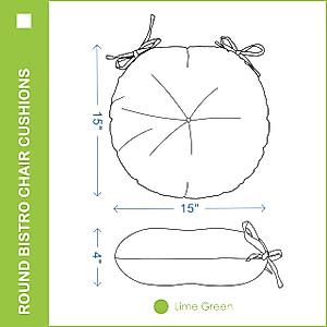 YOOZEKU Outdoor Round Bistro Chair Cushions,15 inch Round Seat Cushions with Ties for Outdoor Patio Chairs,Set of 2,Lime Green
