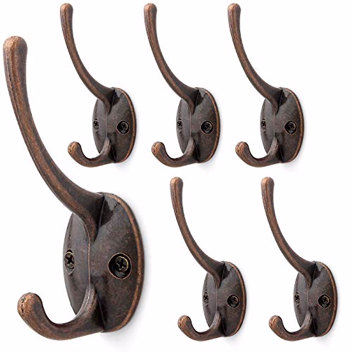 Arks Royal Small Coat Hook Wall Mounted Zinc Alloy 1" Double Coat Hanger, 6 Pack (Antique Red Copper Finish)