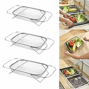 MinnowXY Stainless Steel Retractable Drain Basket Kitchen Basket Vegetable Washing Drain Basin Household Living Room Fruit Bowl