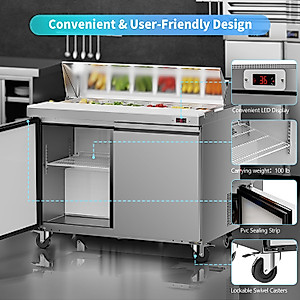 ECEVT 48" W Commercial Refrigerator Sandwich Salad Prep Table Refrigerator Stainless Steel with 12 Pans, Kitchen Equipment for Restaurant, Bar, Shop, Buffet, etc, ETL/NSF/DOE Approved