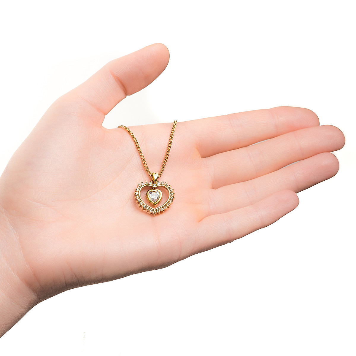 LIFETIME JEWELRY Cubic Zirconia Dangle Heart Pendant Necklace 24K gold plated