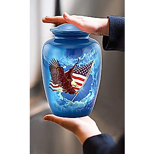 American Glory Urn, American Flag with Eagle Cremation Urn for Ashes, American Flag Soaring Eagle Urn, Patriotic Urn, Adult American Eagle Urn with Velvet Bag (Large)