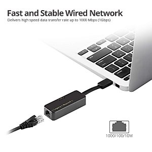 SIIG Foldable USB 3.0 to Ethernet Adapter, 10/100/1000 Mbps Gigabit Ethernet LAN RJ45, Supports Windows 10/8/7, Mac OS X 10.16 to 10.6 - Black (LB-US0714-S1)