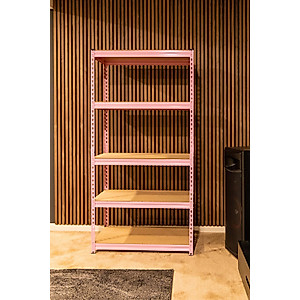 5 Tier Adjustable Steel Powder Coated Rack Storage Shelving with Engineered Wood Shelves. for Indoor Storage in garages, basements, Kitchens, etc. Large Size. 16" D x 35.5" W x 71.2" H (Pink)