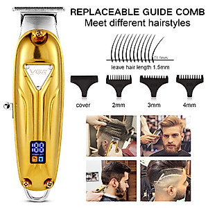 VGR Cordless Hair Clippers for Men Professional, Rechargebale with LED Display, T Outliner Beard Trimmer Barber Haircut Grooming Home Hair Cutting Kit for Kids & Baby - Gloden-1