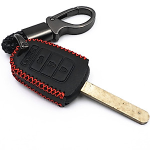 MJKEYAuto Black Leather 4 Buttons Remote Smart Key Fob Cover Case Chain for Honda Accord Sport Civic Crosstour CR-V HR-V 2019 2018 2017 2016 2015 2014 2013