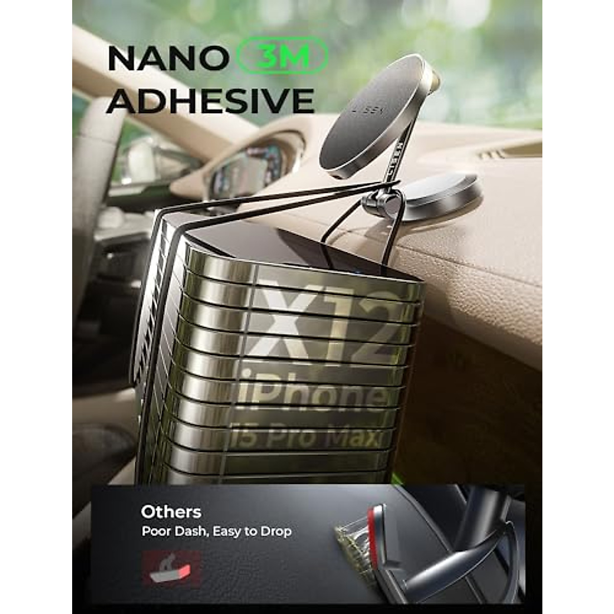 LISEN for Magsafe Car Mount Charger 15W, [360° Rotation] iPhone Wireless Car Charger Magnetic Foldable Car Phone Holder, for Dashboard Magsafe Charing Mount Fits iPhone 15 14 13 12 Pro Max Plus