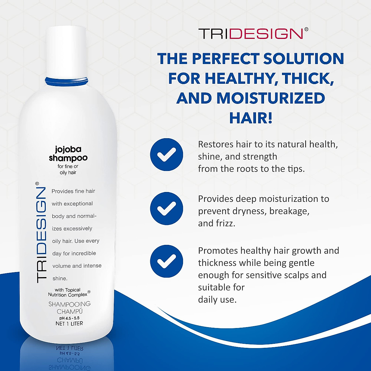 TRI Design Moisturizing Shampoo – Anti-Thinning, Growth & Thickening with Jojoba, Panthenol, Collagen, & Henna for Dry, Fine, Oily Hair – 32 oz