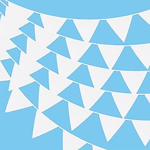 GCQQ 40Ft White Pennant Flags Banner, Soft Fabric Bunting Banner, 42pcs Large Pennant Flags Banner for Anniversary, Engagement, Wedding Baby Bridal Shower Party Decorations