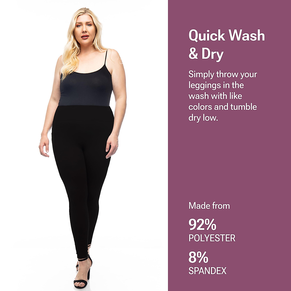 SATINA High Waisted Leggings for Women - Capri, Full Length Compression Leggings with Pockets - Buttery Soft, Tummy Control Black Workout Leggings - Plus Size Yoga Pants Women