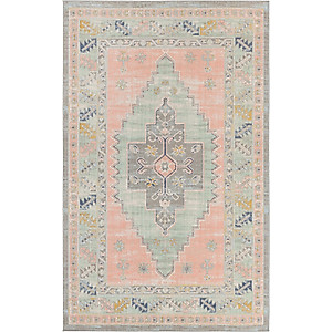 Unique Loom Whitney Collection Area Rug - Geneva (5' 3" x 8' Rectangle, Pink/ Blue)