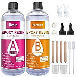 Epoxy Resin-32OZ Resin Kit, Epoxy Resin Crystal Clear-Not Yellowing and No Bubble Self Leveling Easy Mix 1:1 Casting & Coating for DIY Jewelry Making of The Art Resin & Epoxy Resin (32oz)
