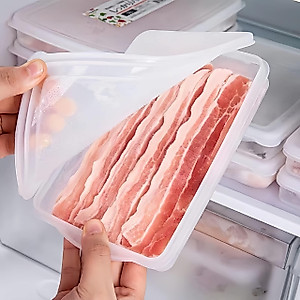 wulikanhua 2 Pack Plastic Bacon Box, Deli Meat Saver Cold Cuts Fridge Keeper, Cheese Food Storage Container with Lid for Refrigerator, Shallow Low Profile Christmas Cookie Holder