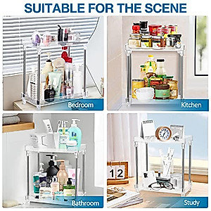 KPX Bathroom Makeup Organizer, Acrylic Cosmetics Storage Holder Rack Kitchen Utility Vanity Countertop Shelves for Room Organizers, Make Up, Home School, Dorm Room Office Essentials-Large(2-Tier)
