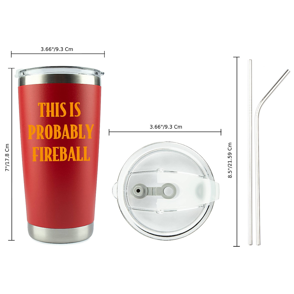 JENVIO Fireball Whiskey Gifts | This is Probably Fireball | Cinnamon Red Coffee/Liquor Stainless Steel Tumbler Mug with Lid 2 Straws and Gift Box for Mothers Day Men or Women Christmas Gift