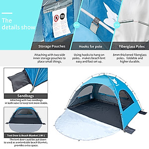 Night Cat Beach Tent Portable Camping Sun Shade Shelter for 2-4 Persons with UV Protection 3 Breathable Mesh Windows Extended Tent Floor Easy Set Up Outdoor