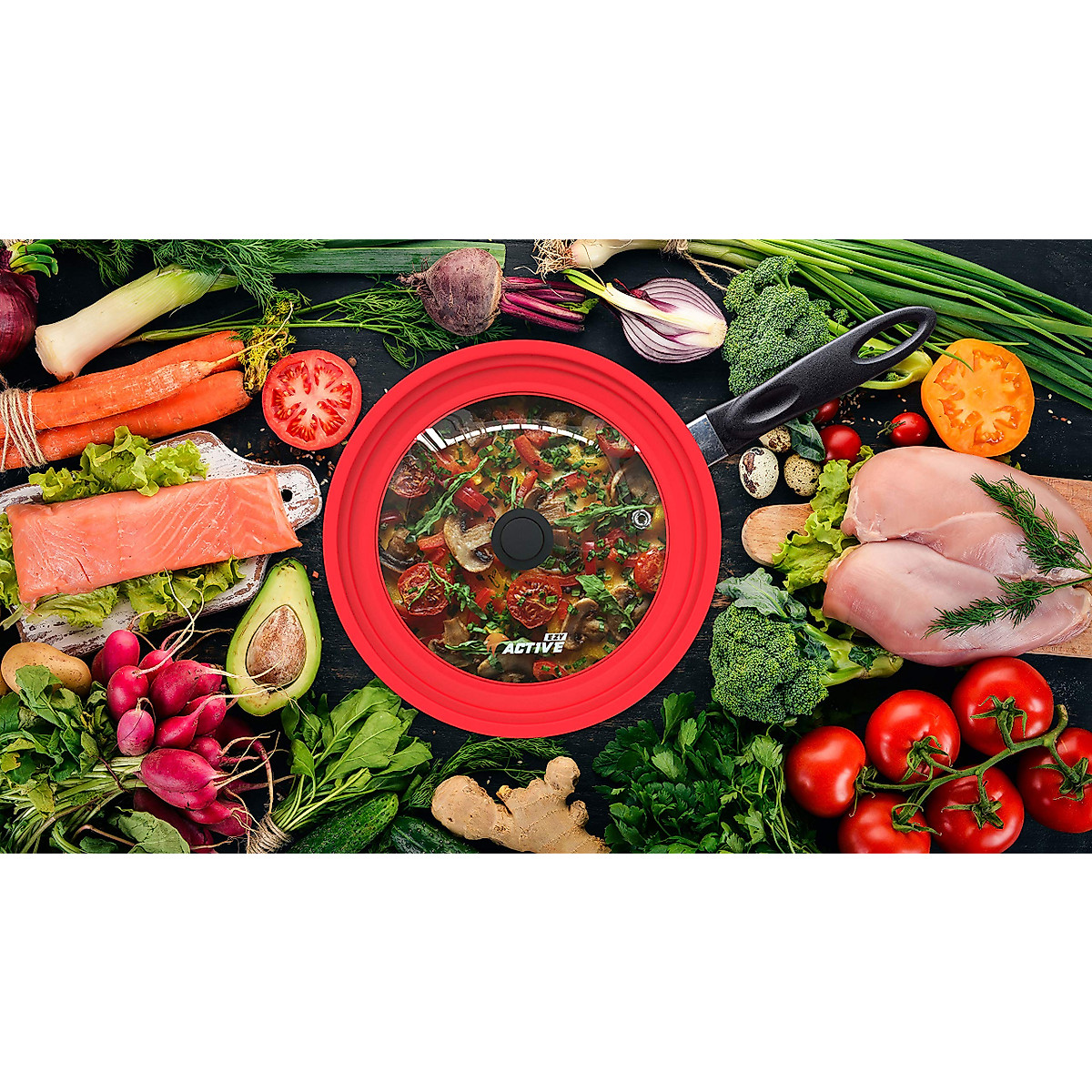 Universal Lid for Pots and Pans, Silicone Lids for Pots and Pans, Pan Lids, [Pack of 2], Frying Pan Cover- Replacement Lids Fits 7-12 inch, Black & Red