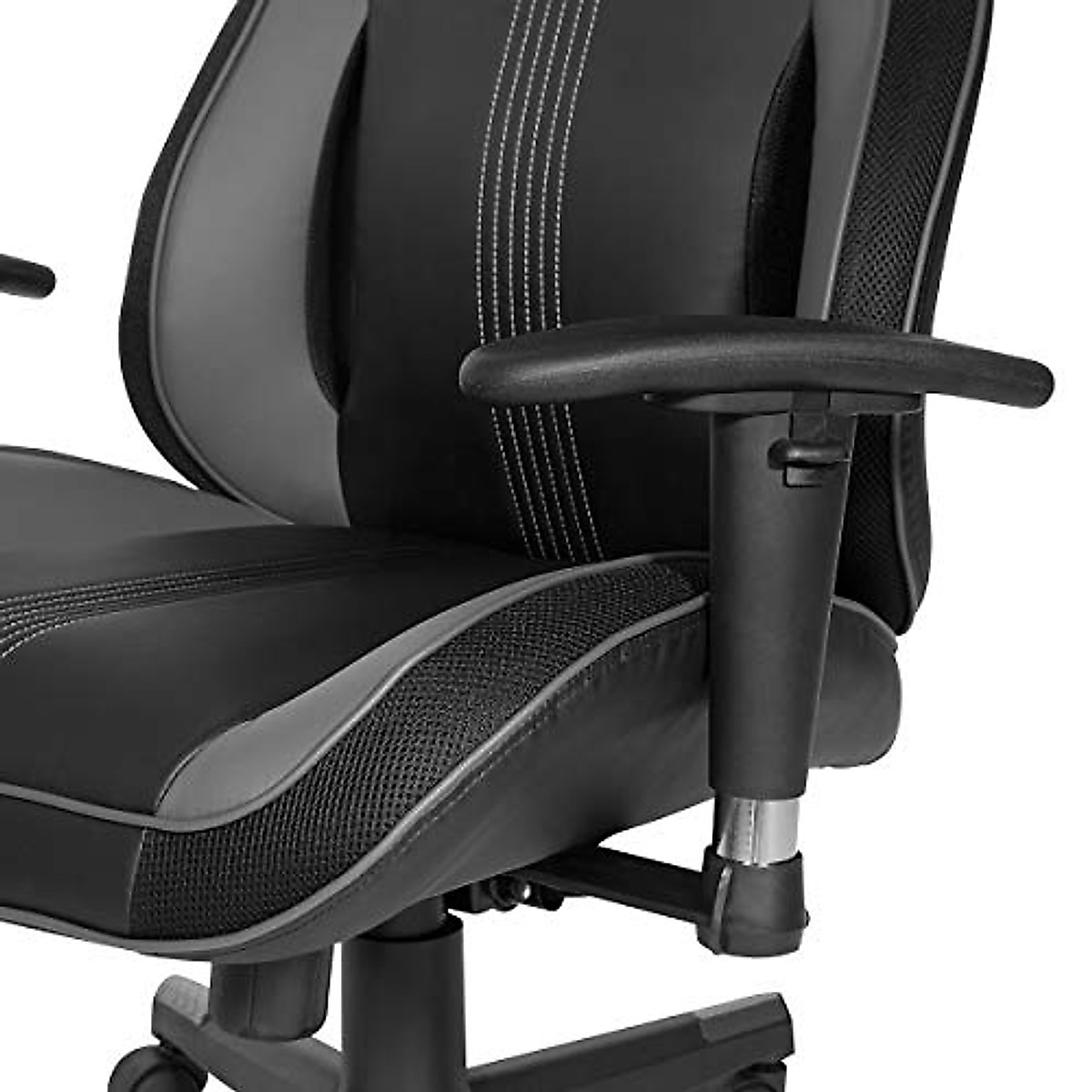 OSP Home Furnishings BOA II Ergonomic Adjustable High Back Gaming Chair with Thick Padded Coil Spring Seat, Built-in Lumbar Support and Headrest, Black Bonded Leather with Grey Accents