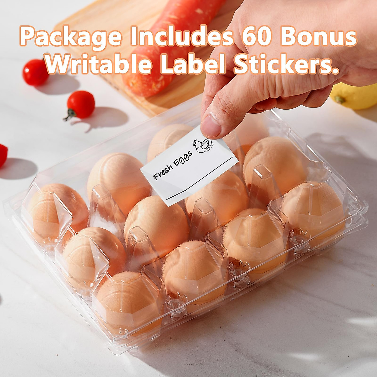 YIFIHGE 60 Pack Egg Cartons Cheap Bulk 1 Dozen Jumbo Egg Cartons Extra Large Duck Egg Cartons with Sticker Labels Clear Empty Plastic Egg Containers for Home Ranch Farm Commercial Market Display