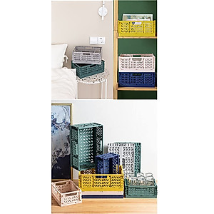 Ygapuzi Plastic Collapsible Crate Folding Storage Basket with Handle for Shelves Home Kitchen Classroom and Office Vanity Bathroom Organization Drawer Clapboard Partition (Multicolor-4pack)