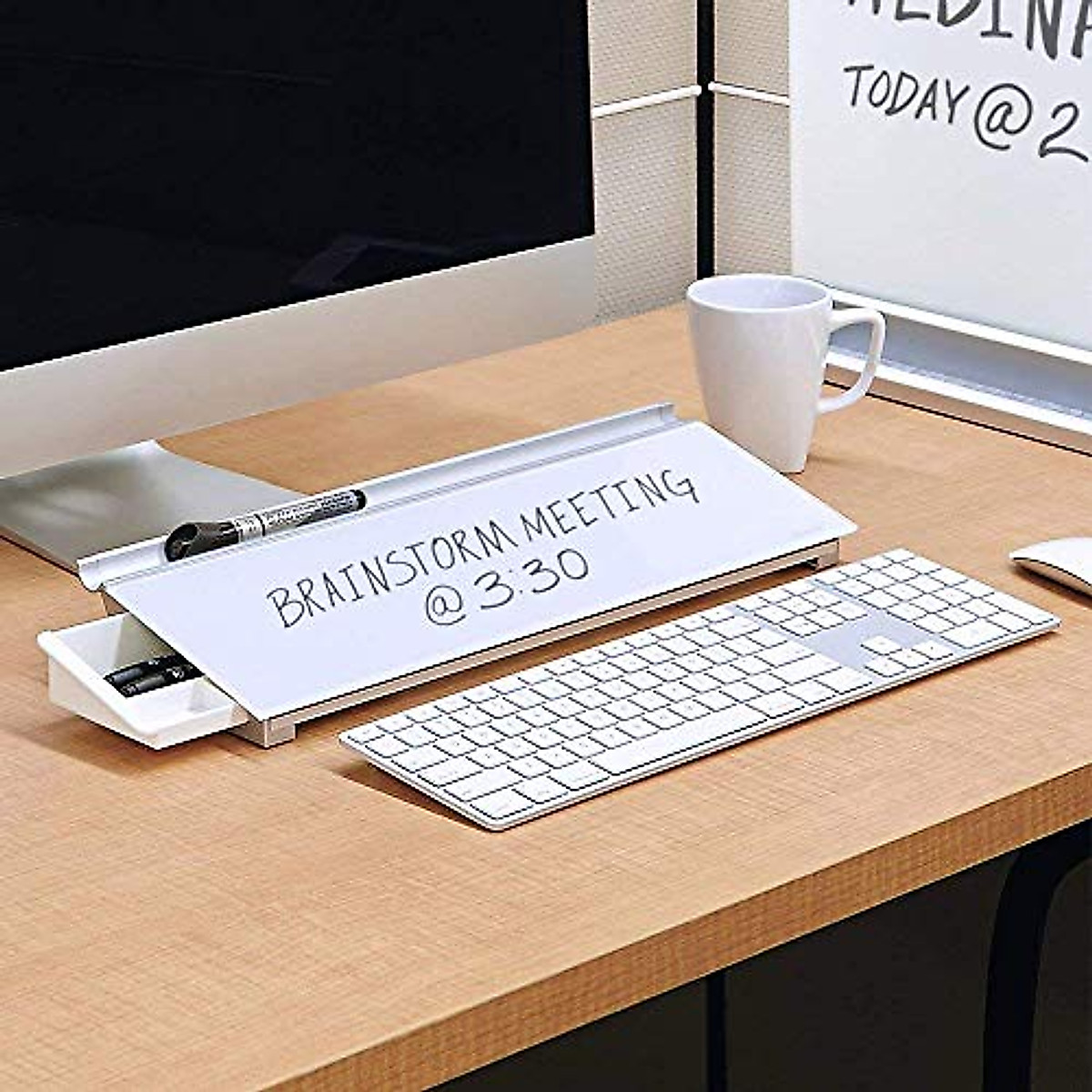 Quartet Glass Desktop Computer Pad, 18" x 6", Whiteboard, Dry Erase Surface, Clean Erase, Includes 1 Dry Erase Marker, White Surface (GDP186)