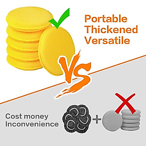 FONAROLL Microfiber Wax Applicator Pads, Car Wax Applicator, Buffing & Detail Polishing Foam Pads for Car Cleaning and Fine Polishing (5" Diameter, 6 Pack) - Yellow