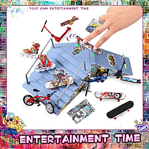 Civaner Fingerboard Skatepark Set 24 Pcs Mini Finger Toy with Finger Skateboards Ramp, Finger Bikes, Finger Scooter, Finger Skates for Skate Lovers Gift