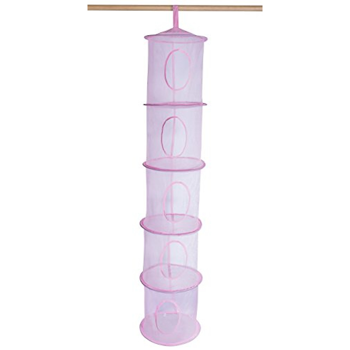 5 Tier Storage Organizer - 12" X 59" - Hang in Your Children’s Room or Closet for a Fun Way to Organize Kids Toys or Store Gloves, Shawls, Hats and Mittens. Attaches Easily to Any Rod. (Pink)