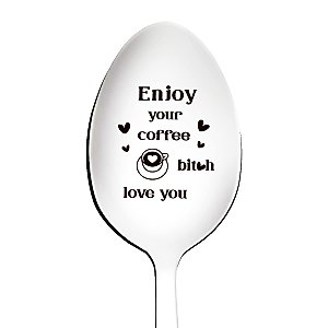 Funny Enjoy Your Coffee Spoon Engraved Stainless Steel,Coffee Lovers Gifts for Teen Women Friends, Bestie Gifts for Women, Best Gifts for Birthday Graduation Christmas