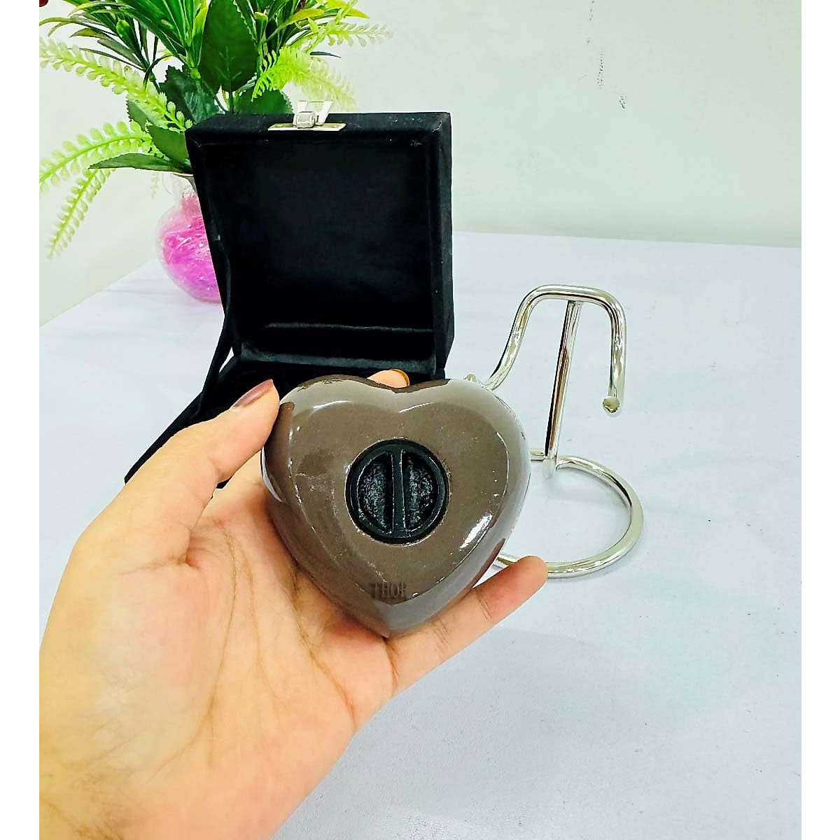 Brown Foot Print Heart Urn Keepsake Cremation Urn for Human pet Ashes Handcrafted Urn Heart Shaped - Perfect for Adults & Infants with Brass Stand 3inch