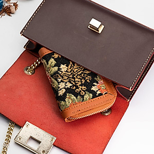 louyebh Credit Card Holder, Zipper Card Cases Organizer Wallet for Men Women Canvas Key Chain Compact Small Size Coin Bag (Black Flowers)