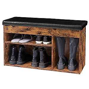HOOBRO Shoe Storage Bench with Padded Cushion, Entryway Bench with Flip-Open Storage Box and Adjustable Shelf, Shoe Rack with Hidden Compartment, for Entryway, Living Room, Rustic Brown BF40HX01