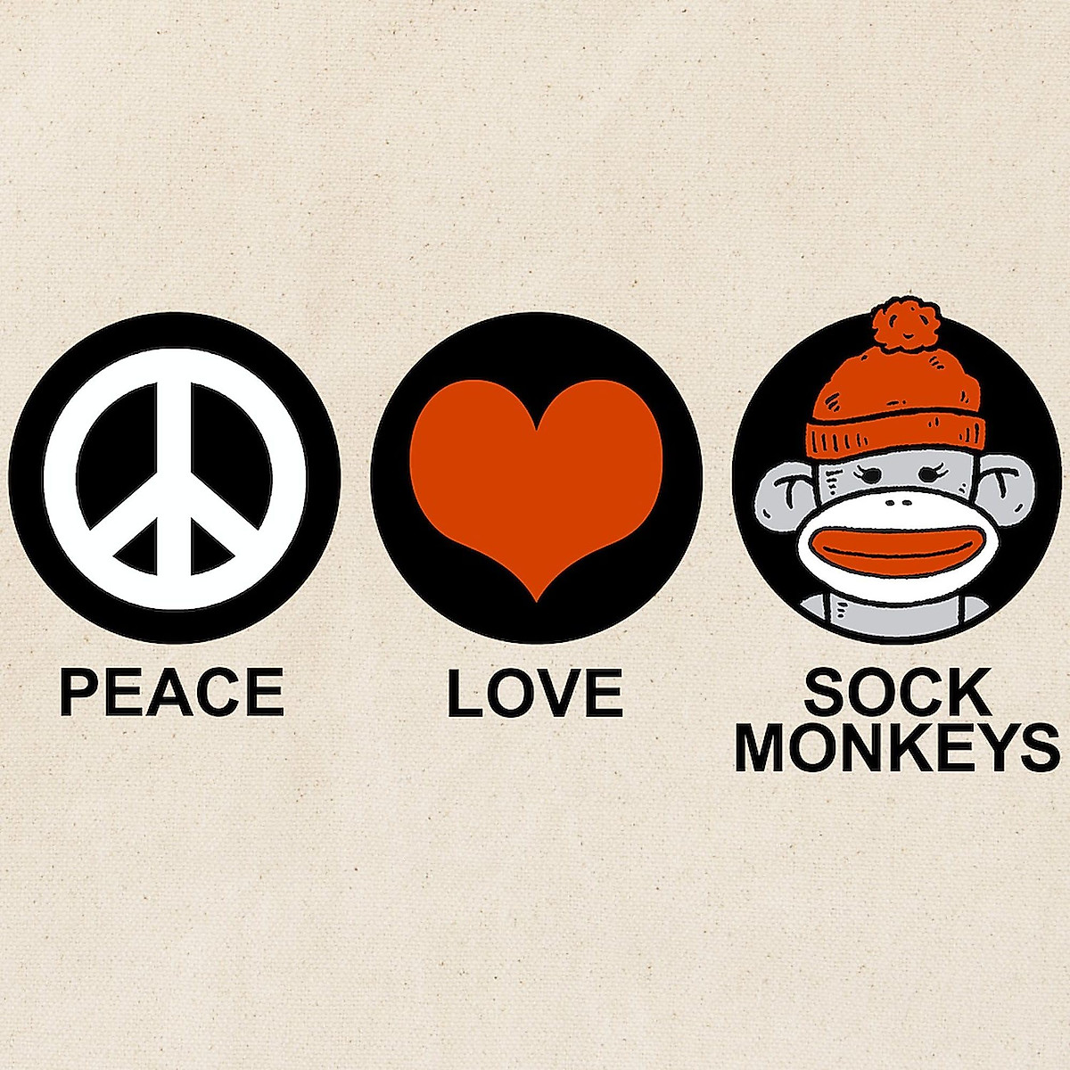 CafePress Peace Love Sock Monkeys Tote Bag Natural Canvas Tote Bag, Reusable Shopping Bag