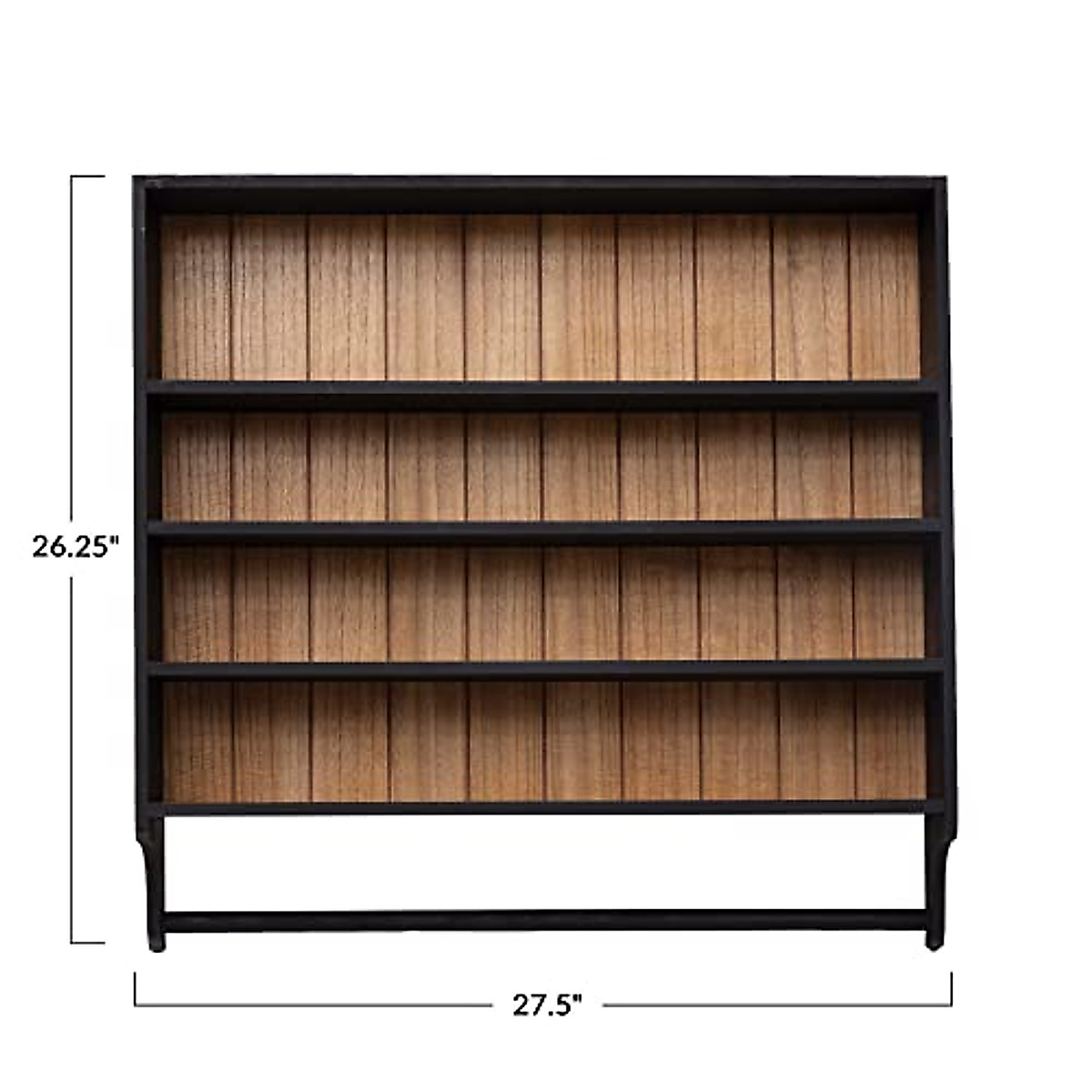 Creative Co-Op Modern Farmhouse Wood 3 Shelves and Hanging Rod, Black and Natural Wall Shelf