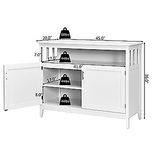 Costzon Kitchen Sideboard Storage Cabinet, Wooden Server Buffet Mid Century Modern Sideboard, Free Standing Narrow Storage Cupboard with 2-Level Open Adjustable Shelf for Home Living Room (White)