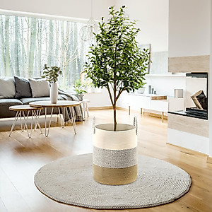 Jolitac 58L Large Woven Laundry Hamper, Laundry Basket with laundry Bag Blanket Basket Tall Wicker Laundry Baskets for Clothes Pillows Towels Shoes in Living room Bedroom, 15" x 20"