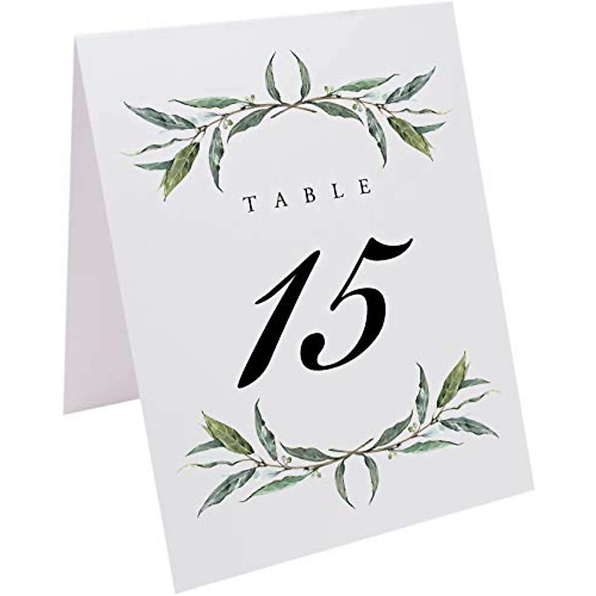 Laurel Wreath and Greenery Wedding Table Numbers, 1-10, Double Sided, Tent or Use in a Stand, Great for Parties & Restaurants - Made in the USA